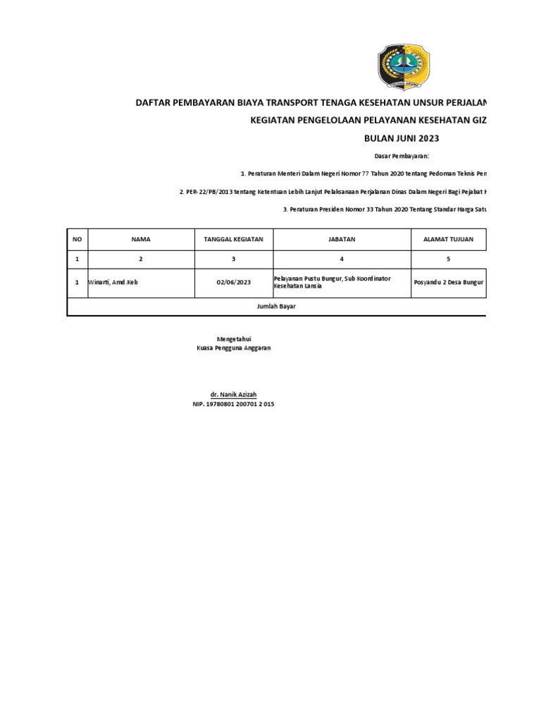 Pembayaran Transport Tenaga Kesehatan Juni 2023 | PDF