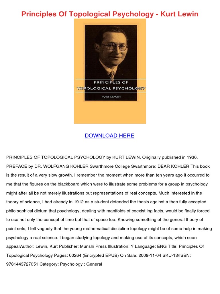 Kurt Lewin - Principles of Topological Psychology | PDF