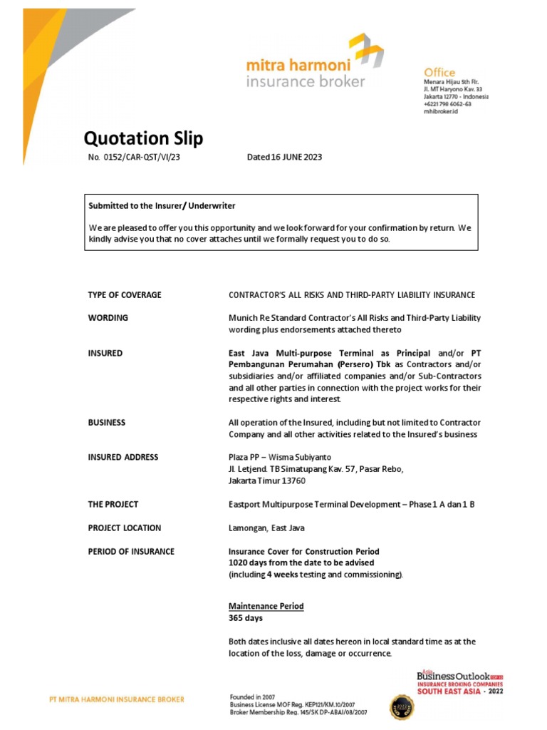 QS Insurer - PP - East Java Multi-purpose Terminal as per 16 June 2023 ...