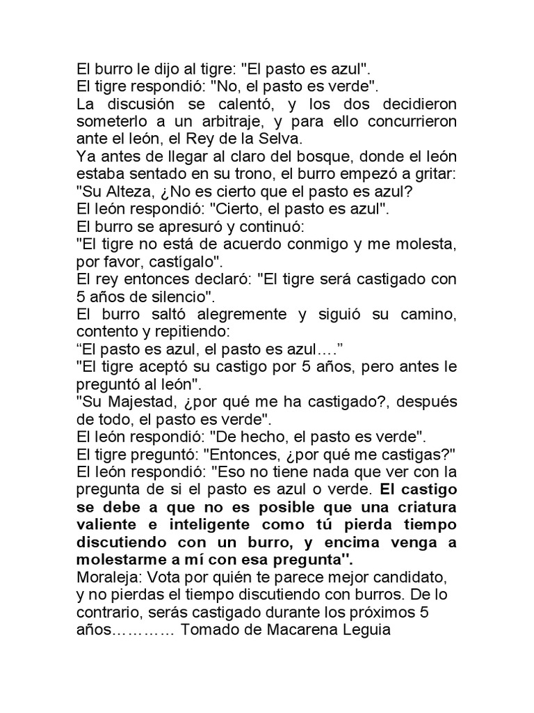 El Burro Le Dijo Al Tigre | PDF