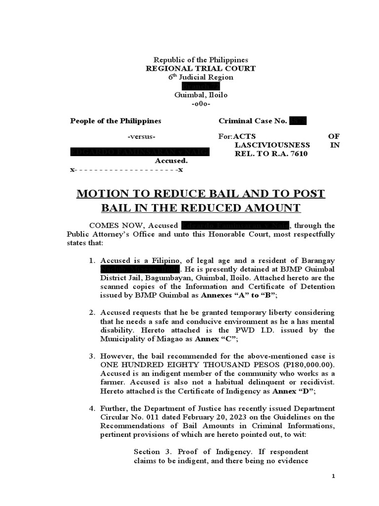 Motion To Reduce Bail | PDF | Law