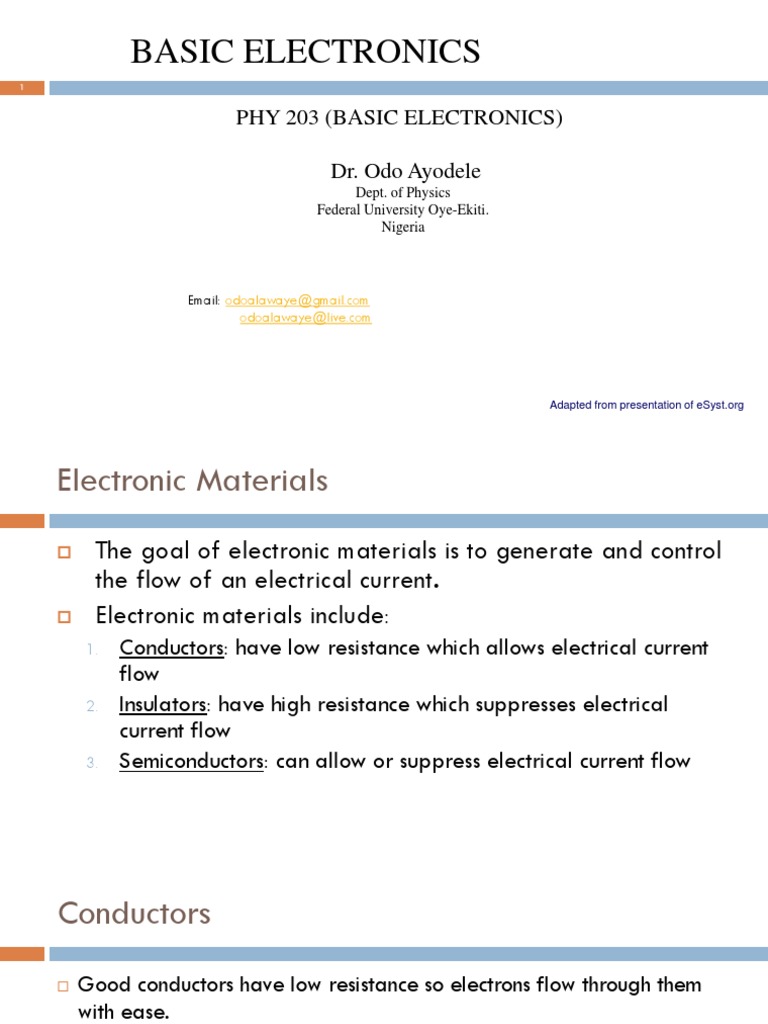 BASIC ELECTRONICS Lecture 1 | PDF | Semiconductors | Doping (Semiconductor)