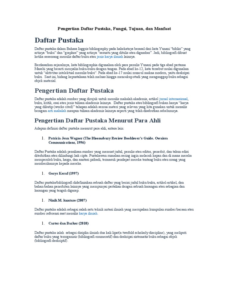 Pengertian dan Manfaat Daftar Pustaka | PDF