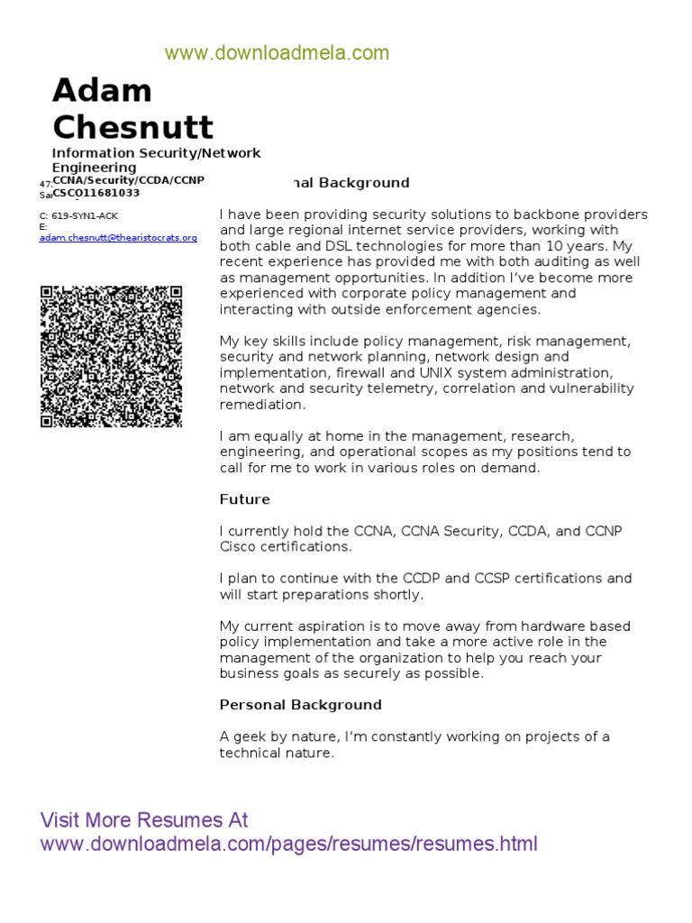 Network Engineer With Ccna Ccnp Resume Pdf Computer Security Security 