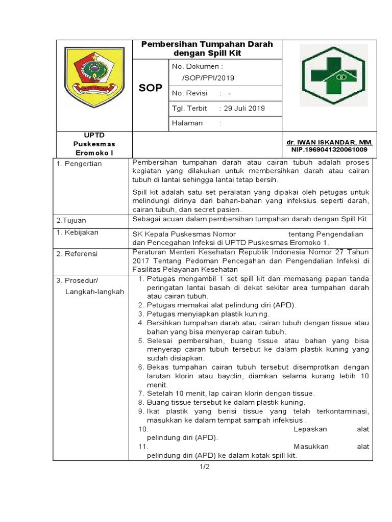 SOP-pembersihan Tumpahan Darah DG Spill Kit - 2019 | PDF