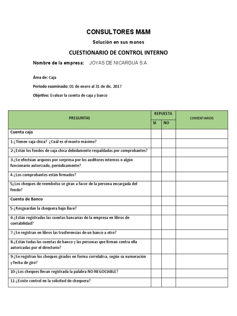 Cuestionario de Control Interno | PDF