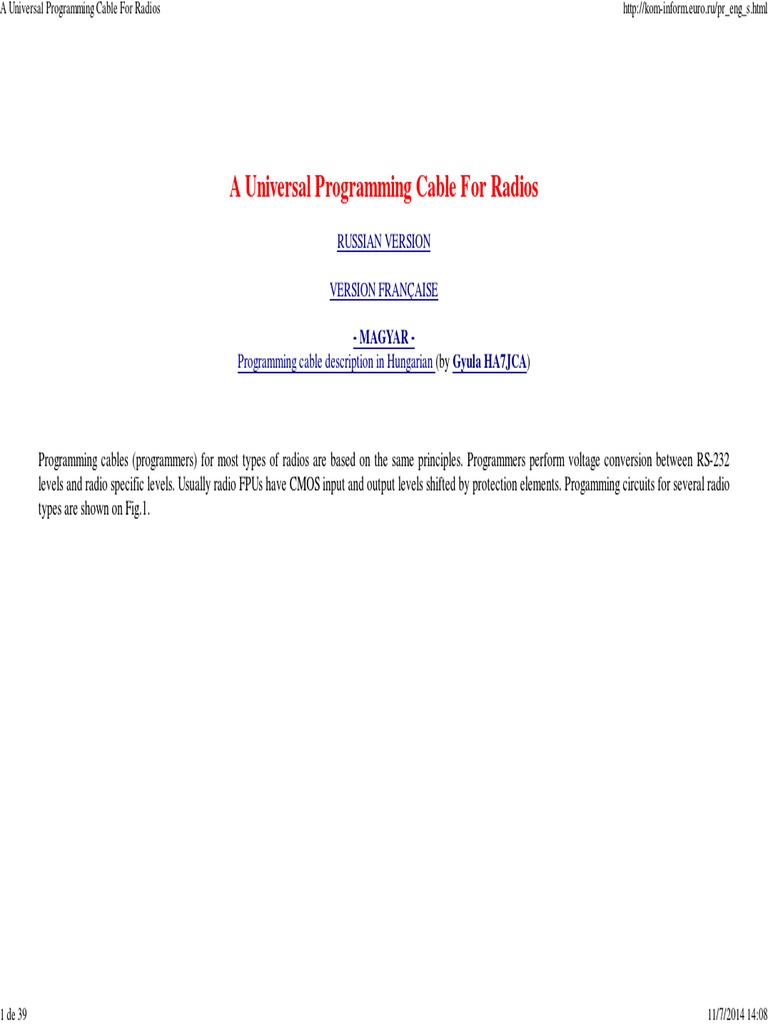 A Universal Programming Cable For Radios | PDF | Electrical Connector | Cmos