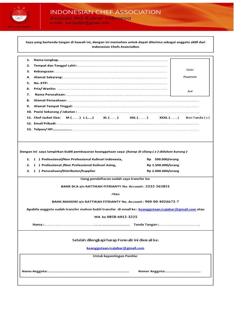 Form Daftar Baru Keanggotaan ICA BPD Jabar | PDF