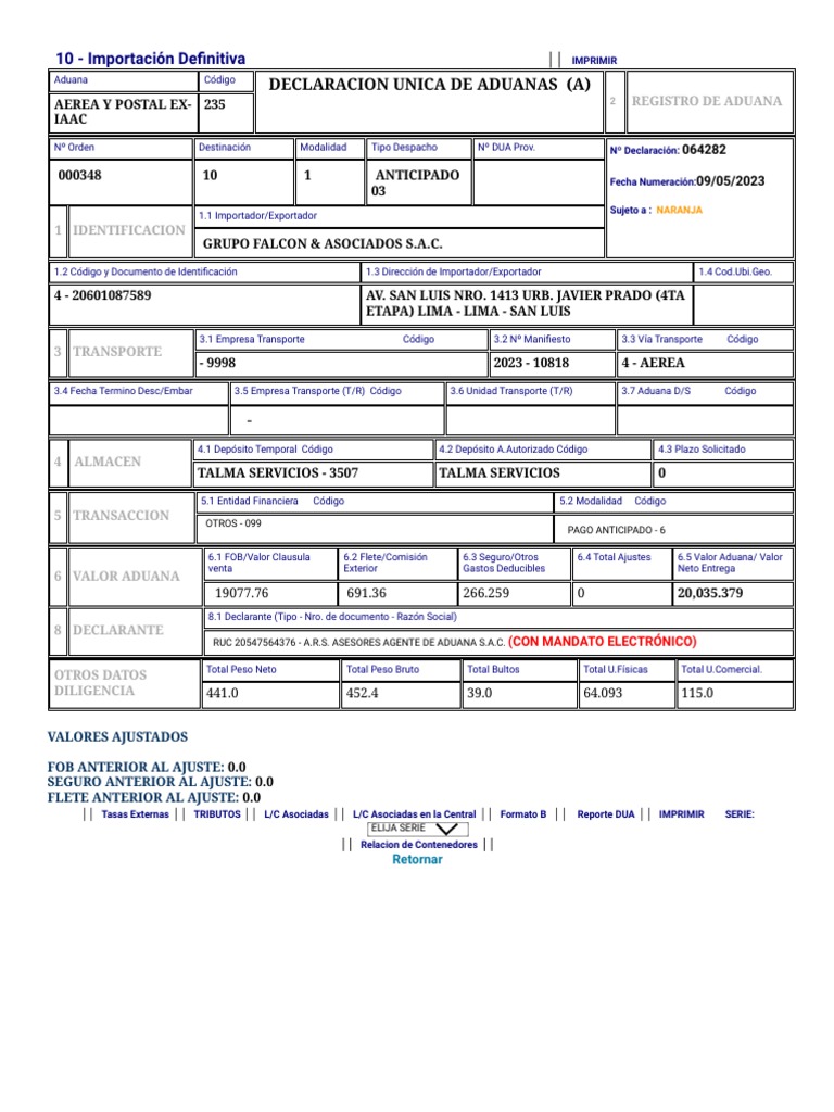 Declaracion Unica de Aduanas (A) : 10 - Importación Definitiva | PDF ...