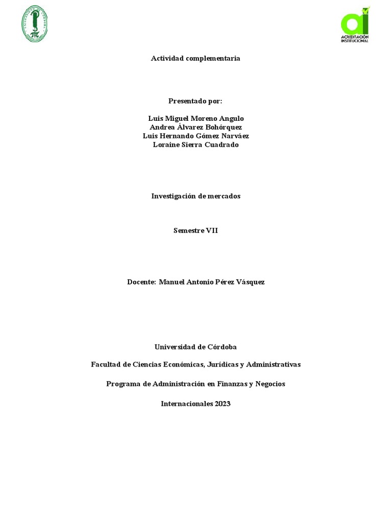 Actividad Complementaria Investigacion de Mercados. | PDF | Parcialidad | Investigación de mercado