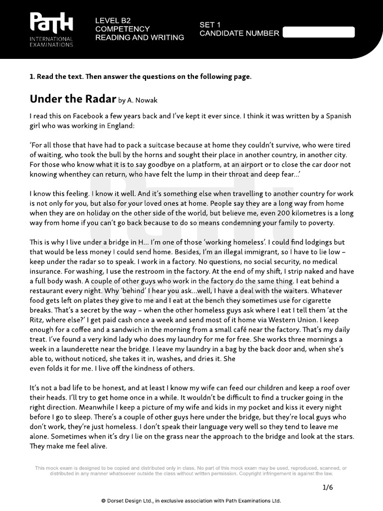 b2 Competency - Set 1 - Reading and Writing | PDF | Copyright