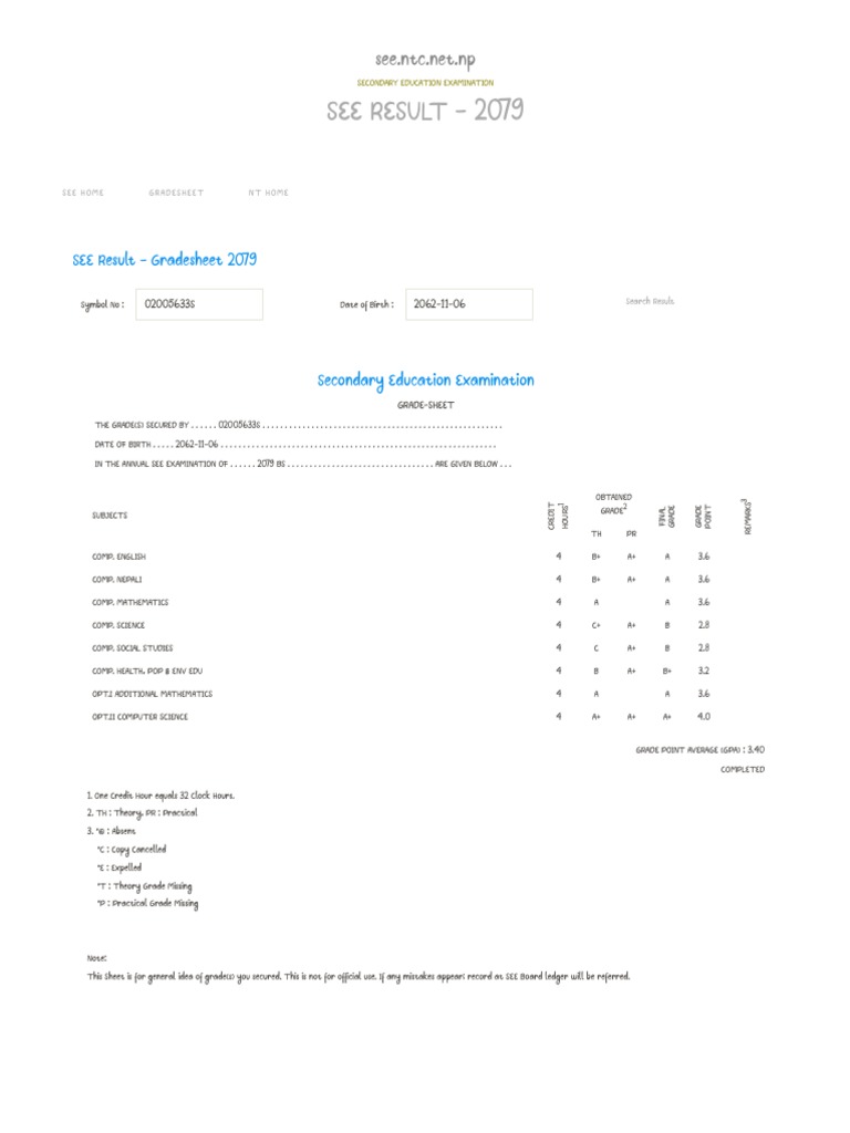 .NP 2080 Result With Marksheet | PDF