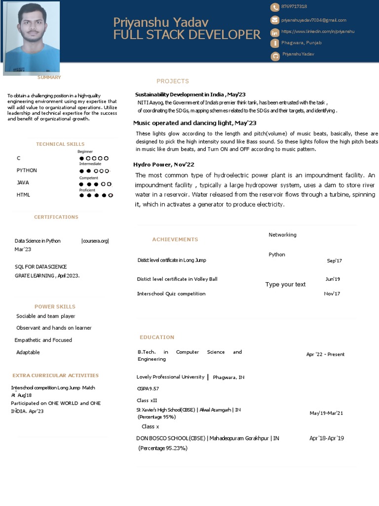 Priyanshu CV | PDF | Hydroelectricity
