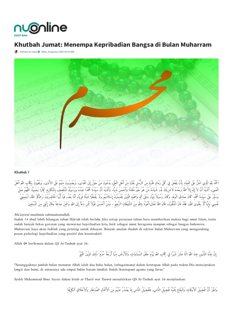 Khutbah Jumat - Menempa Kepribadian Bangsa Di Bulan Muharram | PDF