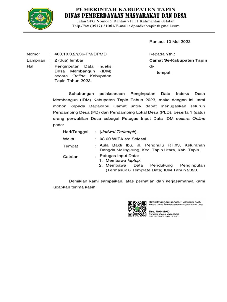 Contoh Surat Undangan Penginputan IDM 2023 | PDF