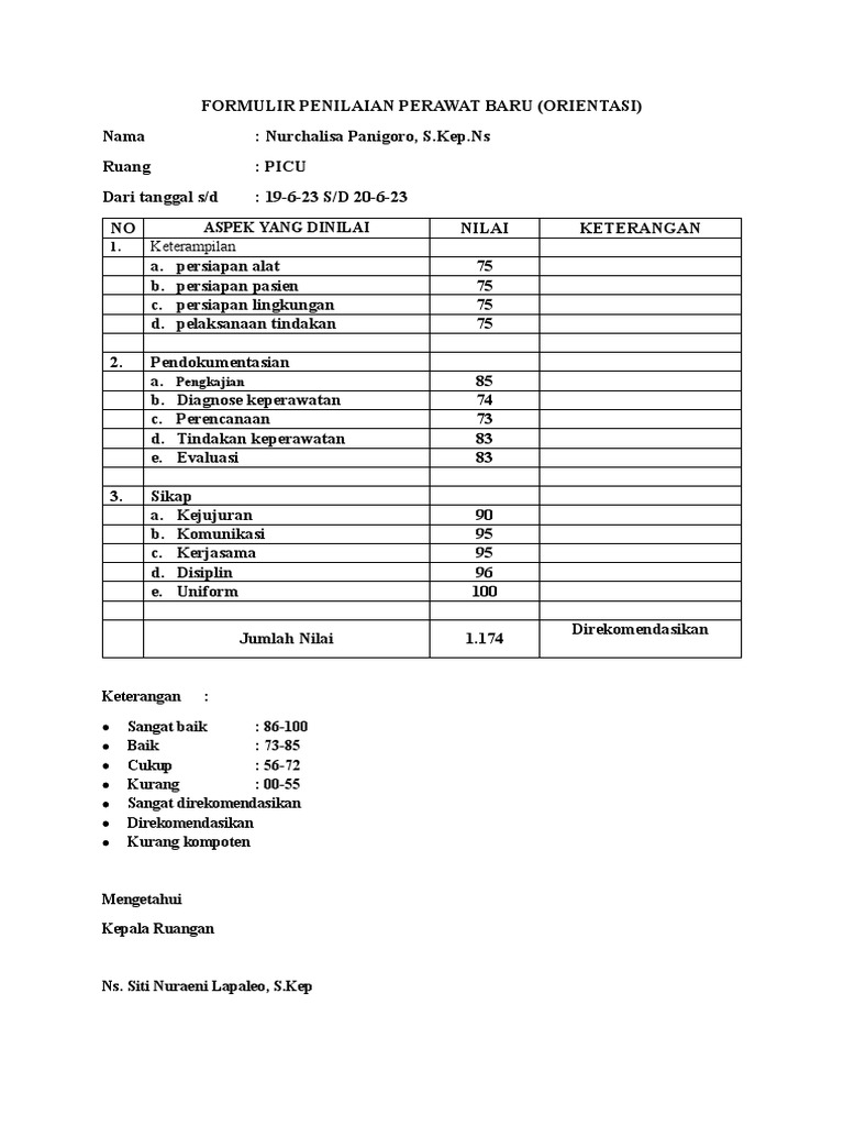 Formulir Penilaian Orientasi (Picu) | PDF