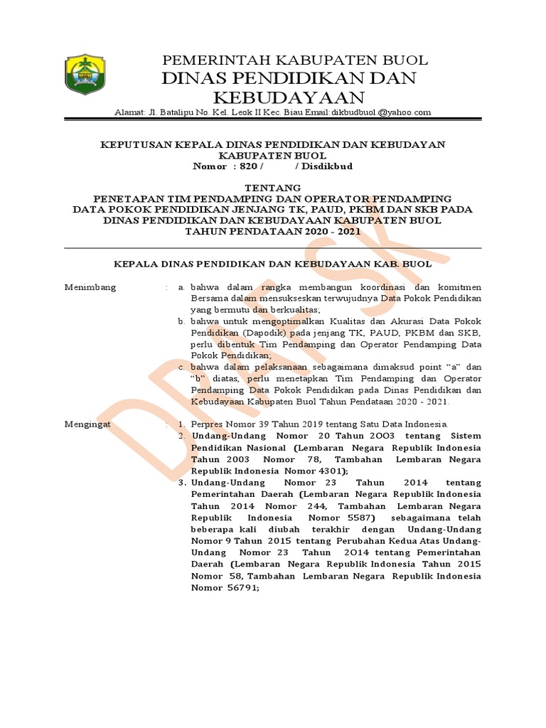 Draf SK Tim Pendamping Dan Operator Pendamping | PDF