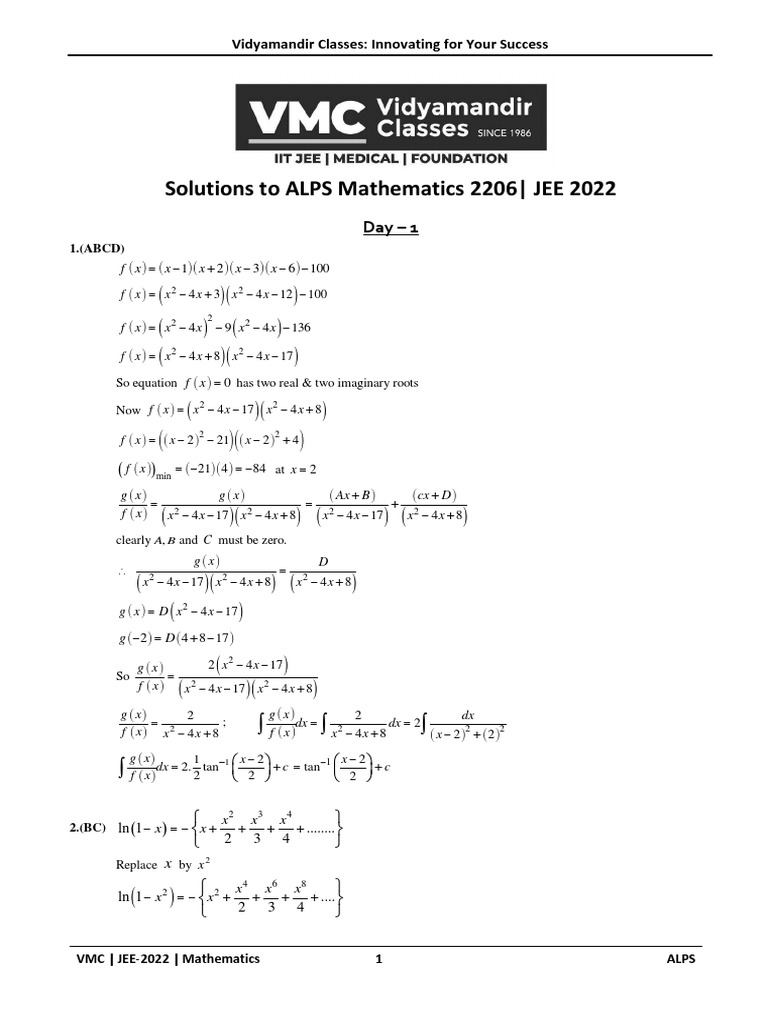 Advanced Level Problem Solving (ALPS-6) - Solution | PDF