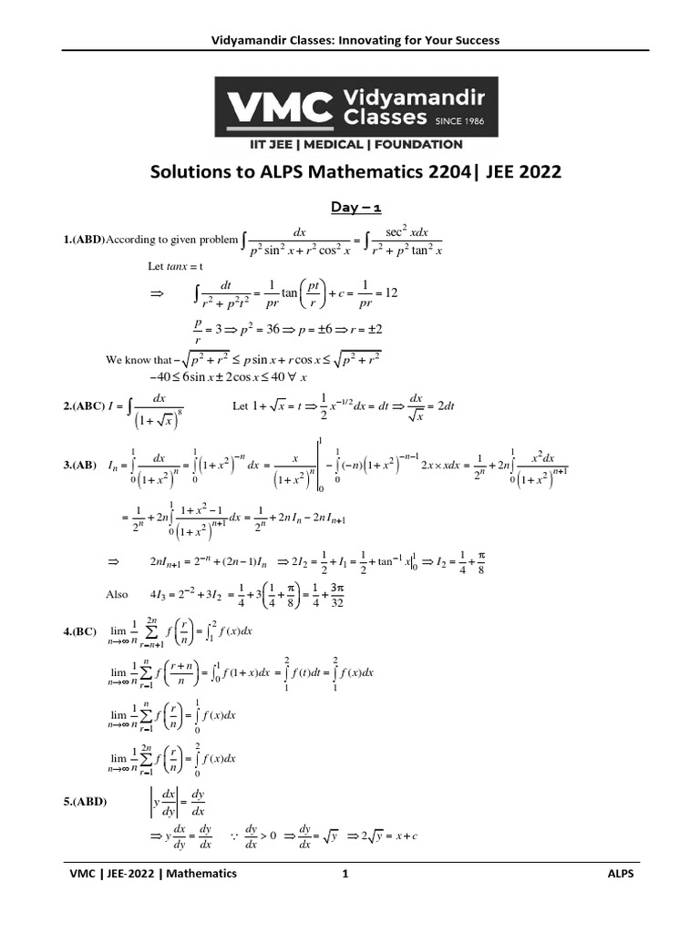 Advanced level Problem Solving (ALPS-5)_Solution | PDF | Elementary ...