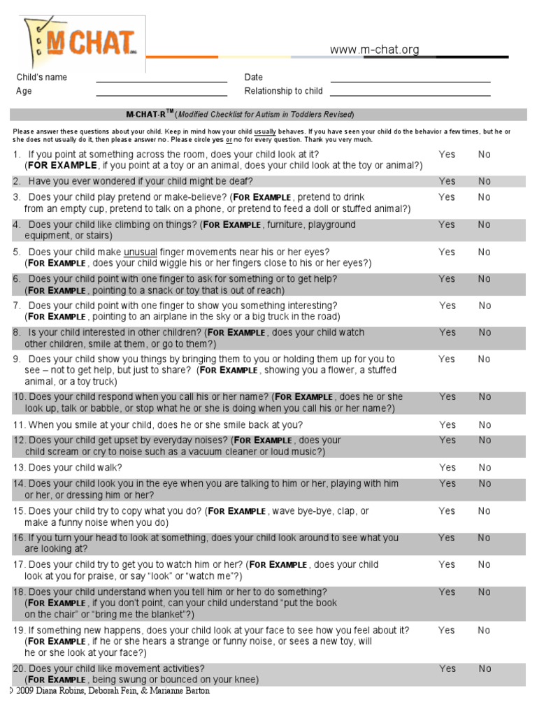 MCHAT-R Questionnaire | PDF
