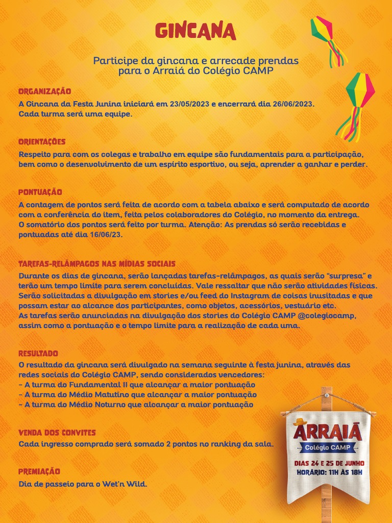 Gincana do Colégio CAMP: Regras e Premiação | PDF