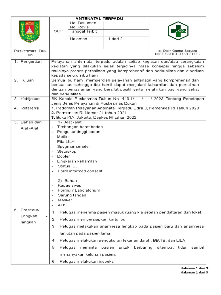 SOP Pemeriksaan - Anc Terpadu | PDF