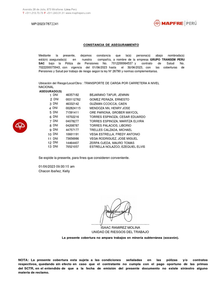 Constancia SCTR Transem Junio 2023 .. | PDF