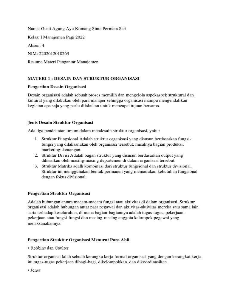 Resume Pengantar Manajemen | PDF