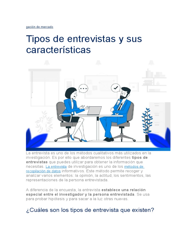 Tipos De Entrevistas Y Sus Características Pdf Cuestionario