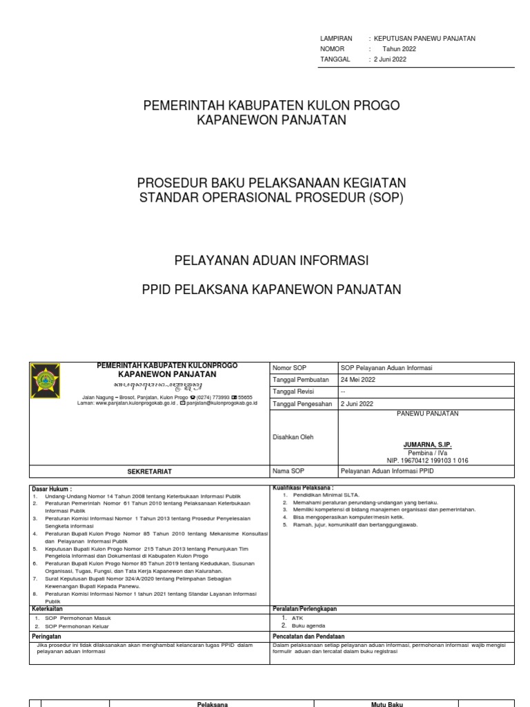 SOP Pelayanan Aduan Informasi | PDF
