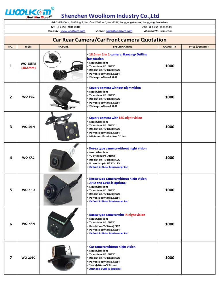 Car Rear Camera Catalog - Woolkom | PDF
