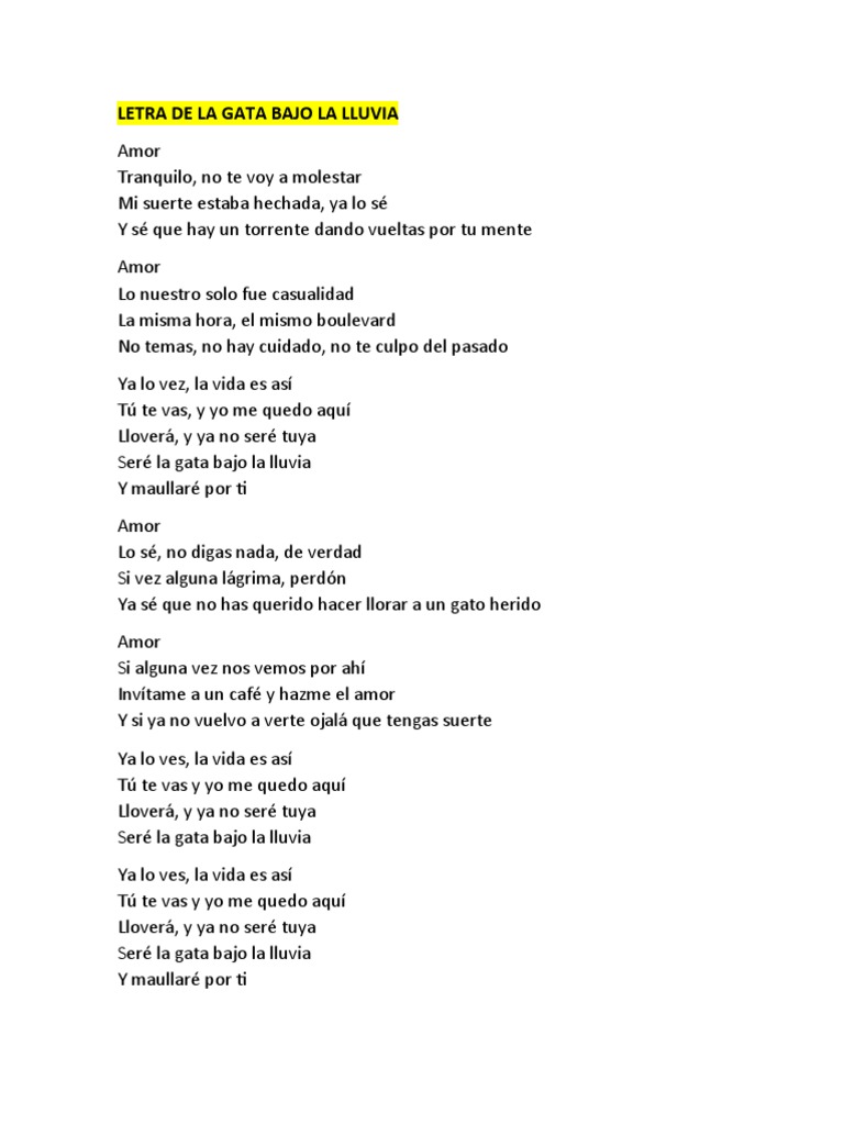 Letra de La Gata Bajo La Lluvia | PDF