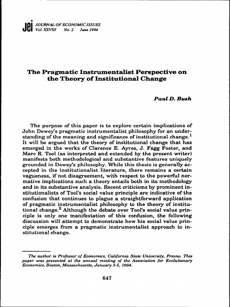 Bush - 1994 - The Pragmatic Instrumentalist Perspective On The Theory ...