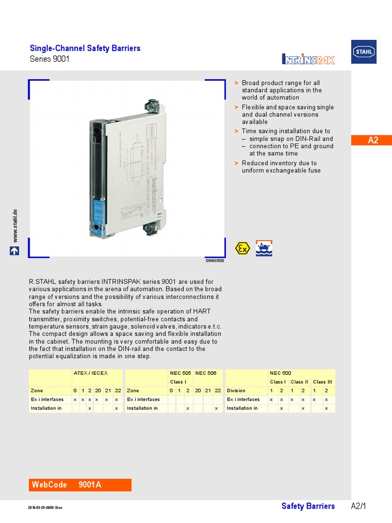 Data Sheet Single Channel Safety Barriers Series 9001 EN | PDF ...