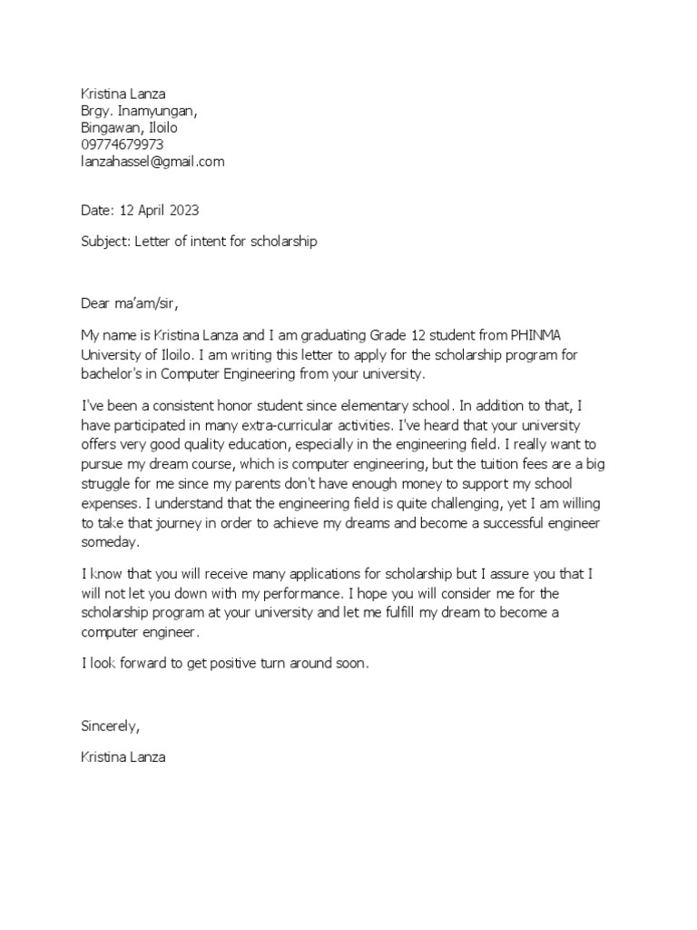 Letter For Scholarship | PDF | Career & Growth | Business