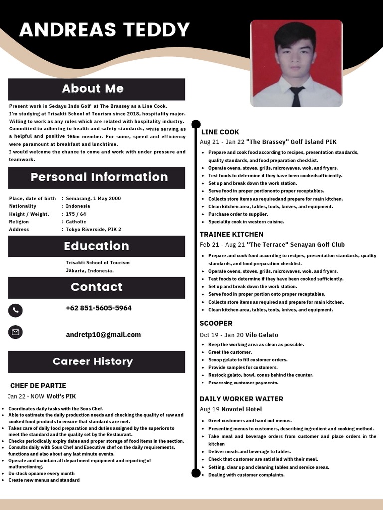 Andreas Teddy CV | PDF | Kitchen | Chef