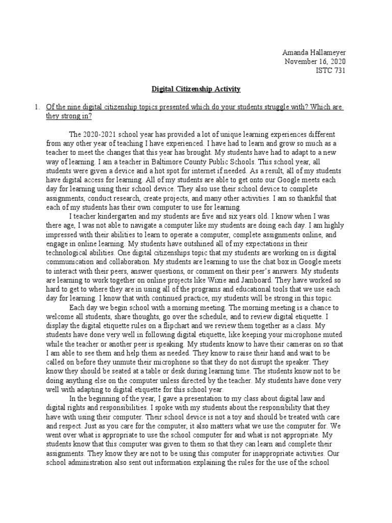 Digital Citizenship Activity | PDF