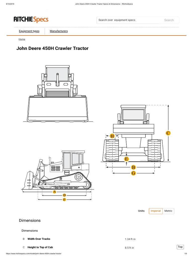 John Deere 450H Crawler Tractor Specs & Dimensions __ RitchieSpecs | PDF
