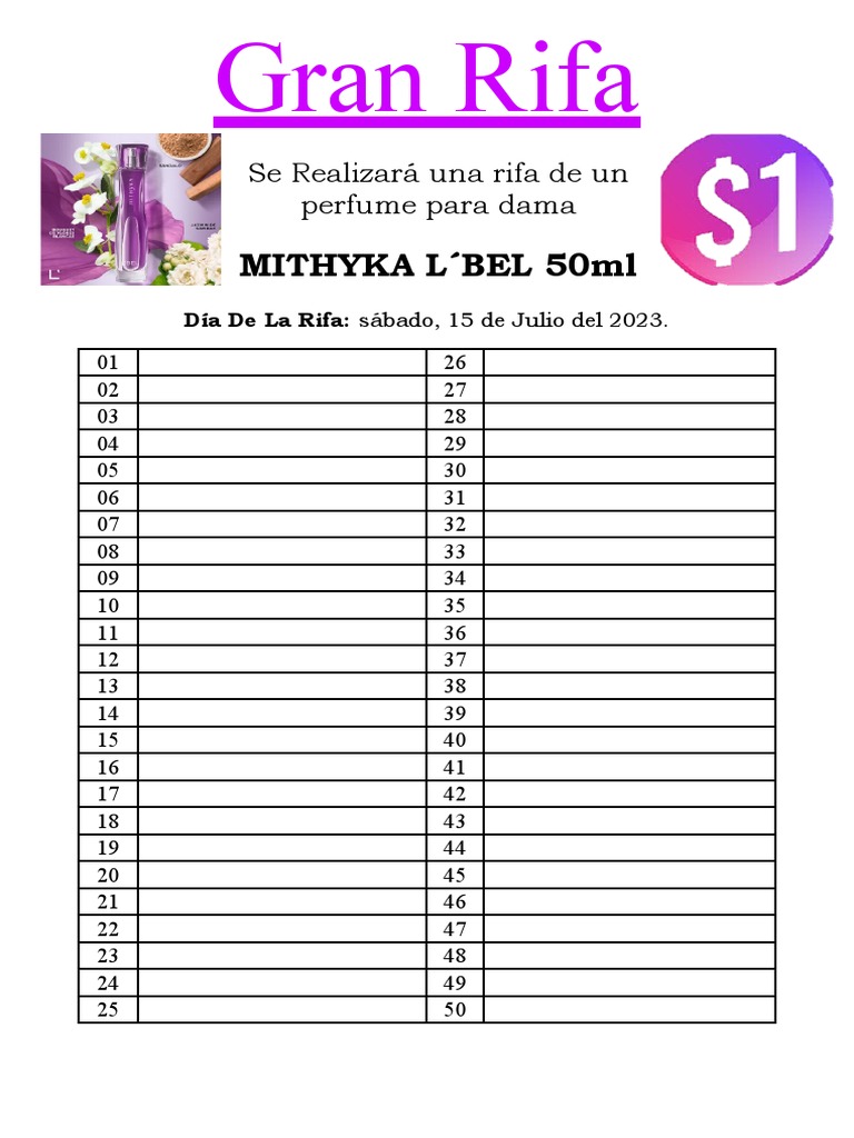 Rifa de 50 Numeros - Perfume | PDF