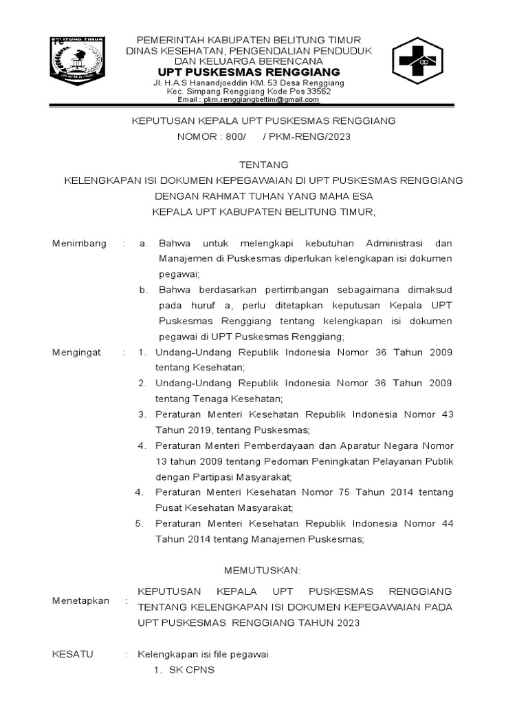 SK TTG Kelengkapan Isi Dokumen Kepegawaian | PDF