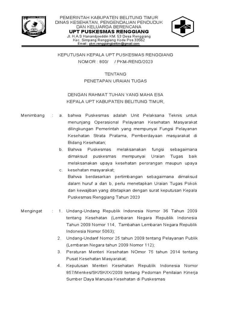 SK Penetapan Uraian Tugas | PDF