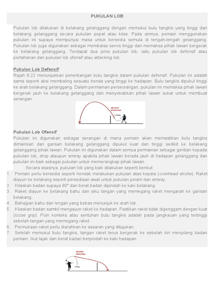 Pukulan Lob Badminton | PDF | Olahraga & Rekreasi | Seni & Disiplin Bahasa