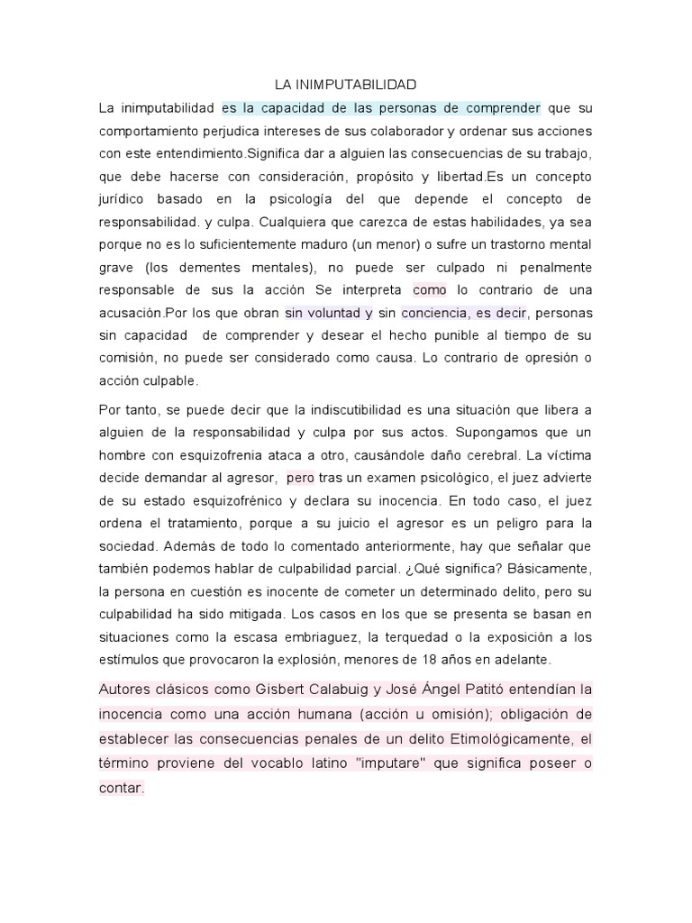 LA INIMPUTABILIDAD TRABAJO DE PENAL (1) (1) (1) | PDF | Derecho penal ...