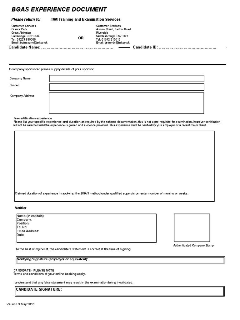 BGAS Experience Verification Document | PDF