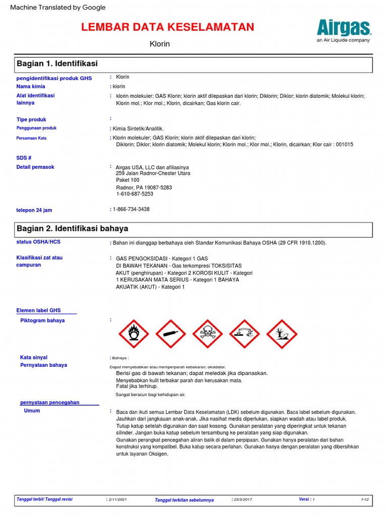 Lembar Data Keselamatan: Bagian 1. Identifikasi | PDF