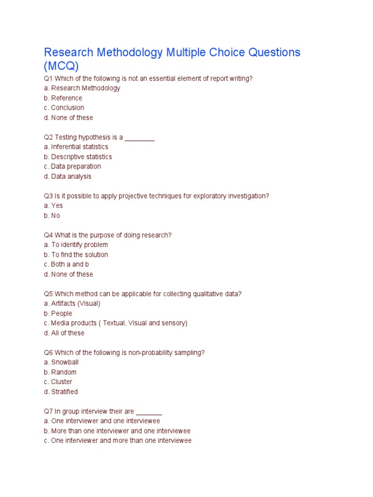 Mcqs of Research Methods | PDF Mcqs of Research Methods | PDF