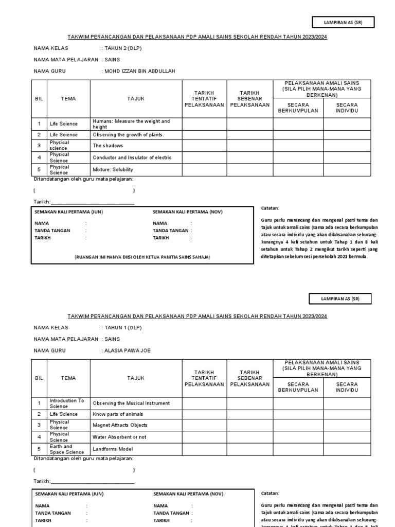 Takwim Pelaksanaan Amali Sains 2021 - Tahap 1 | PDF