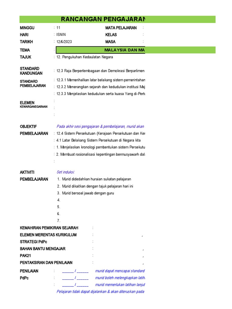 Rancangan Pengajaran Harian T5: Pada Akhir Sesi Pengajaran ...