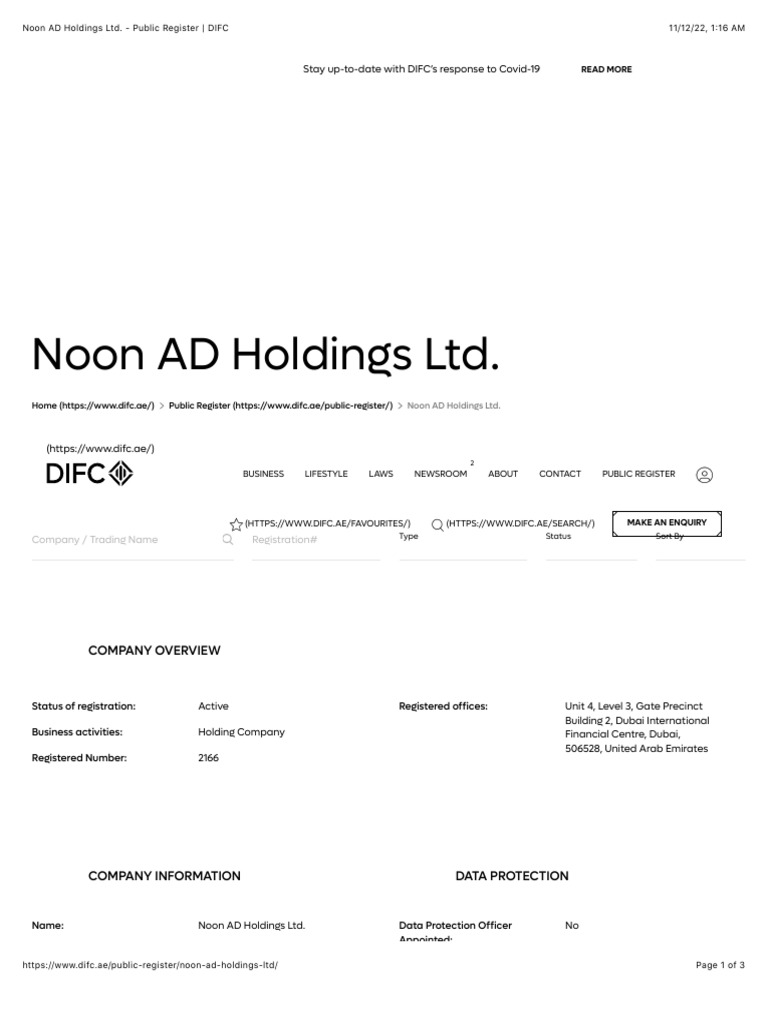 Noon AD Holdings Ltd. - Public Register - DIFC | Download Free PDF ...