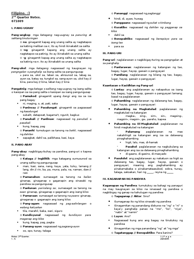 2nd Quarter Notes. ( (Filipino) ) | PDF